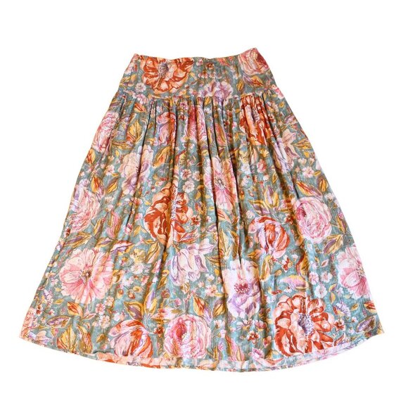 Vintage | Skirts | Vintage Cottagecore Green Floral Long Skirt Large ...
